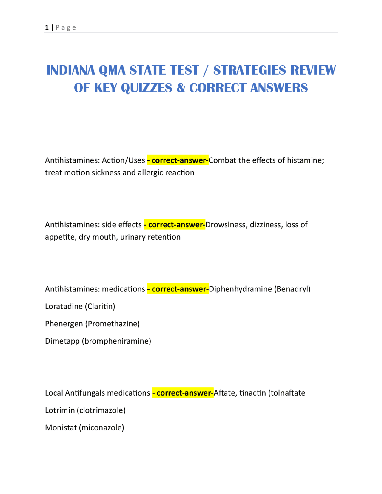 INDIANA QMA STATE TEST / STRATEGIES REVIEW OF KEY QUIZZES & CORRECT ...
