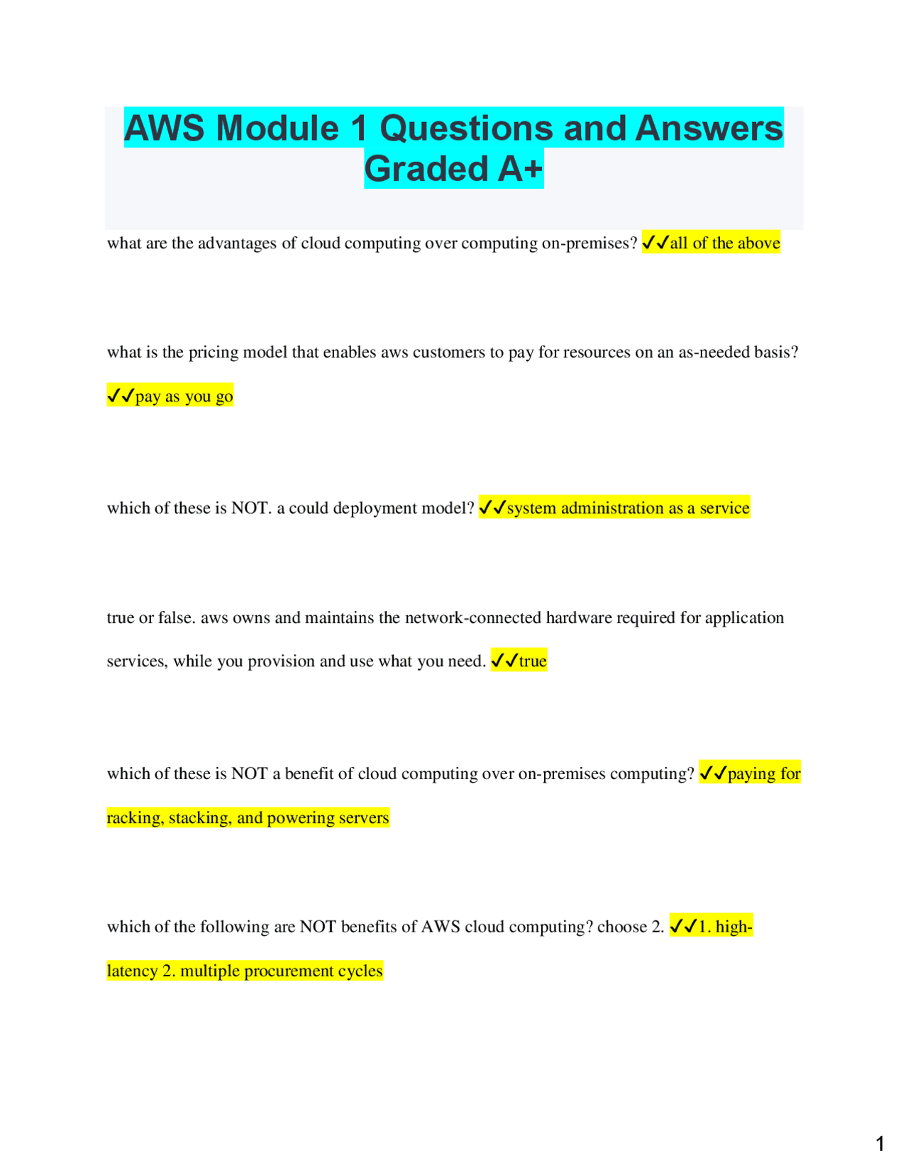 AWS Module 1: Cloud Computing Questions and Answers | Exams Data ...
