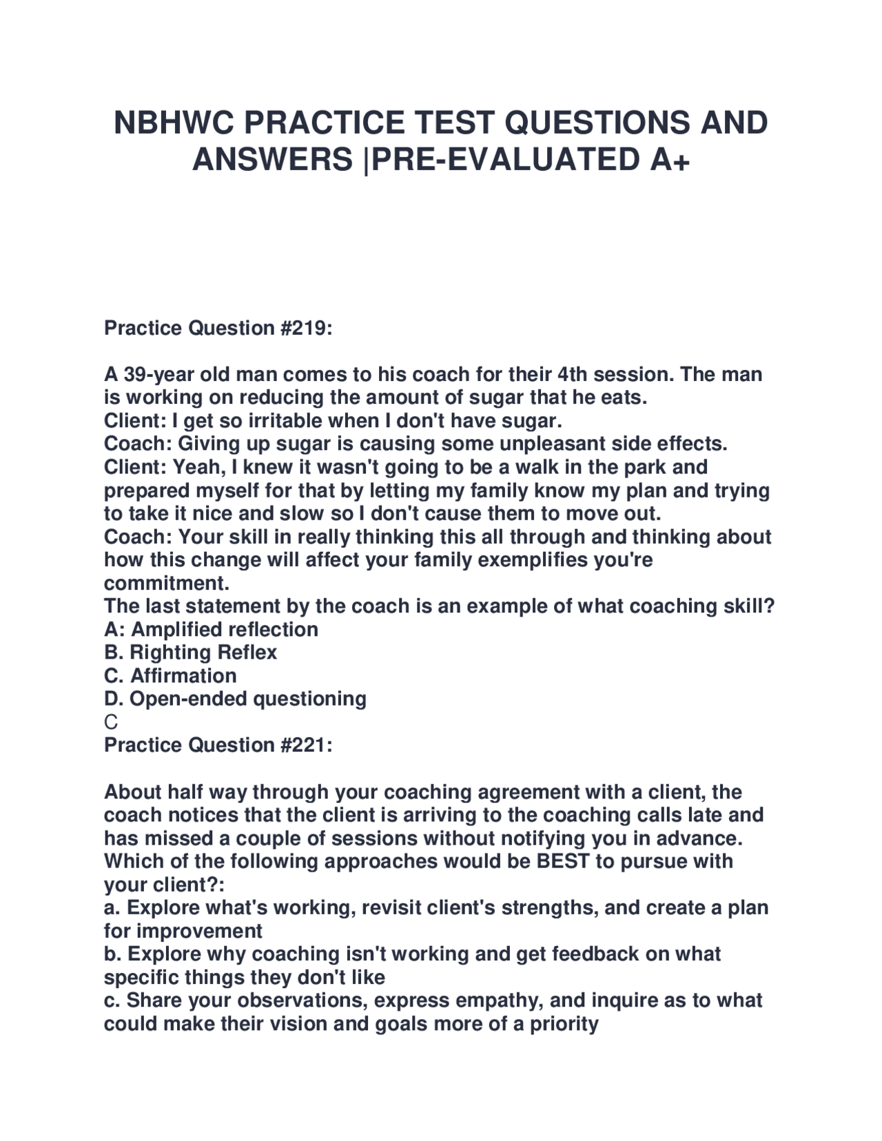 NBHWC PRACTICE TEST QUESTIONS AND ANSWERS |PRE-EVALUATED A+ | Exams ...