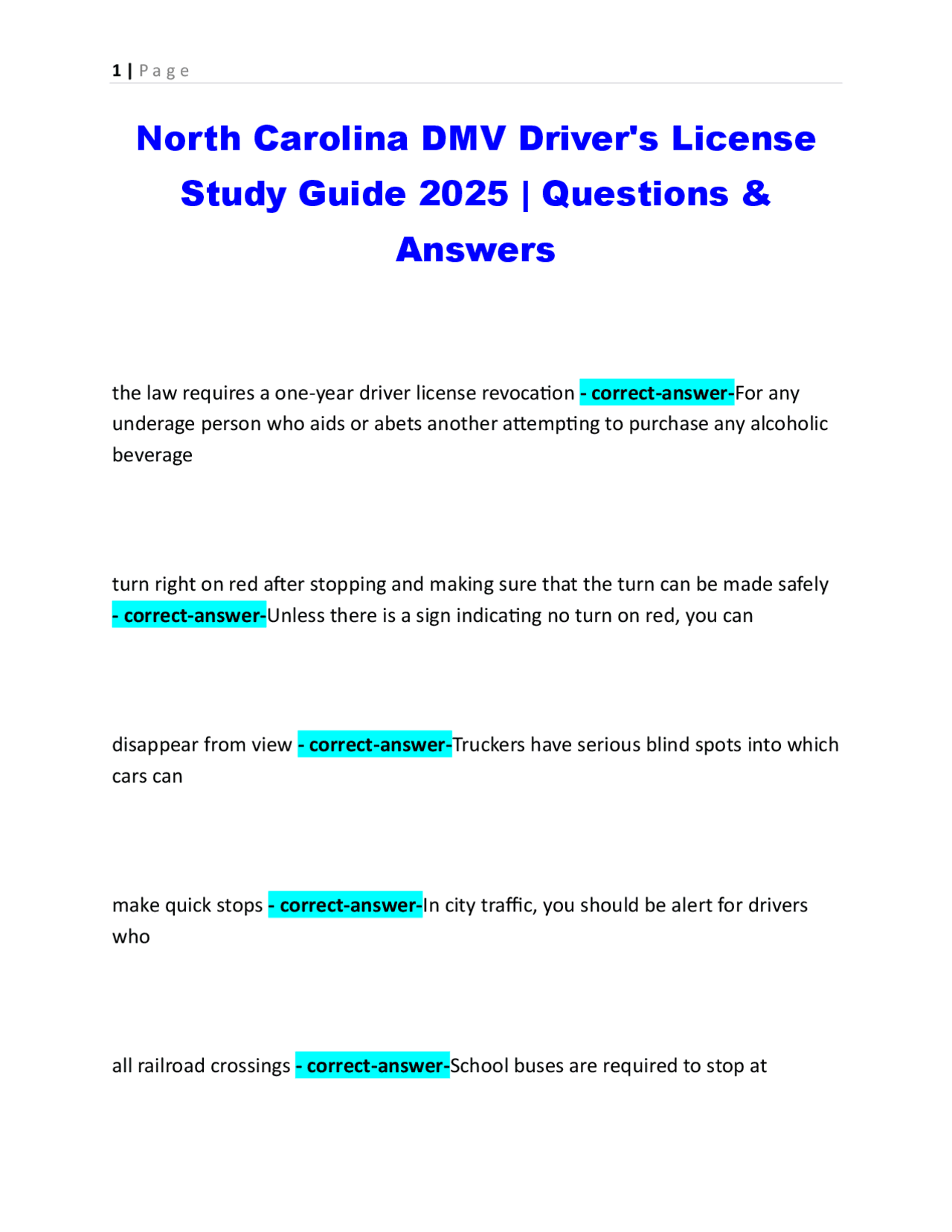 North Carolina DMV Driver's License Study Guide 2025: Questions and ...