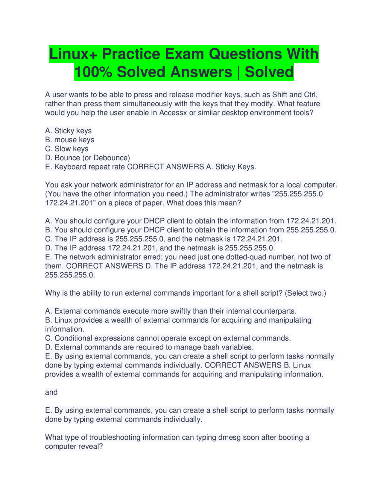 Linux+ Practice Exam Questions With 100% Solved Answers | Solved ...