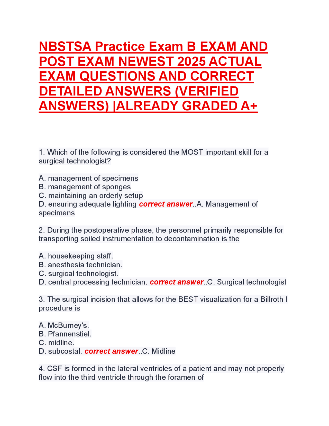 NBSTSA Practice Exam B EXAM AND POST EXAM NEWEST 2025 ACTUAL EXAM ...