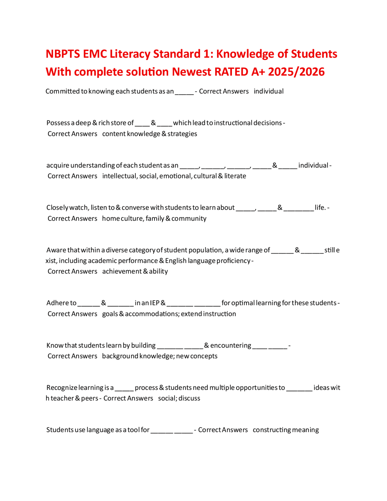 NBPTS EMC Literacy Standard 1: Knowledge of Students With complete ...