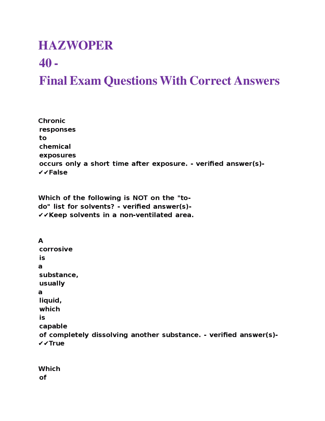 HAZWOPER 40 - Final Exam Questions With Correct Answers | Exams ...