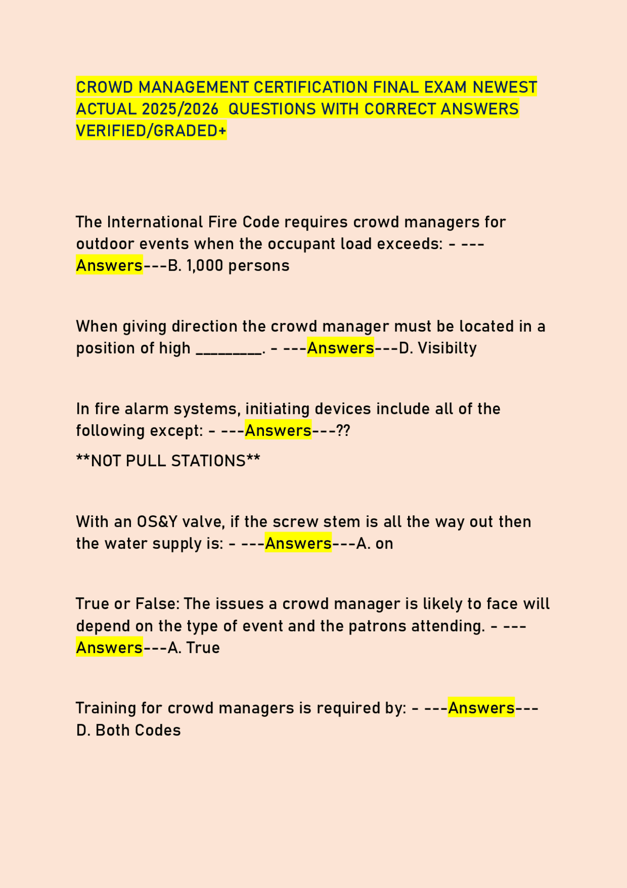 CROWD MANAGEMENT CERTIFICATION FINAL EXAM NEWEST ACTUAL 2025/2026 ...