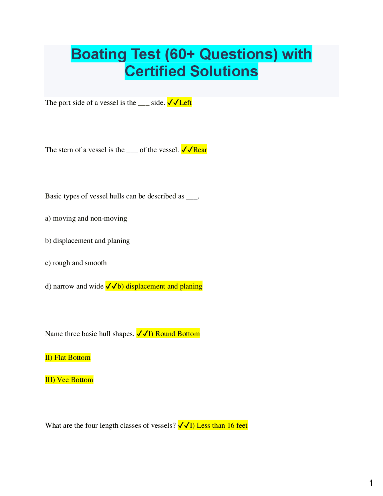 Boating Test (60+ Questions) with Certified Solutions The port side of ...