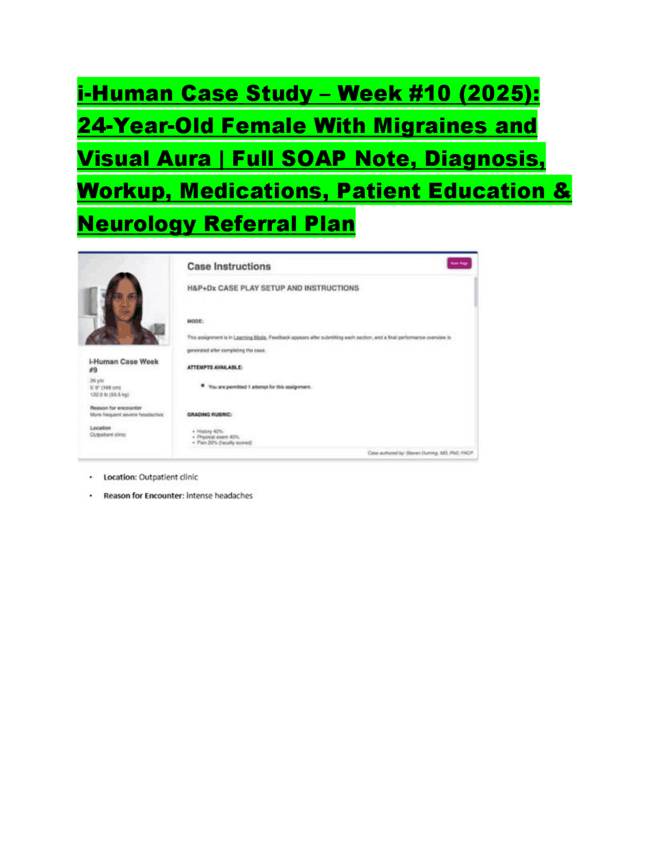 Migraine with Aura: Complete i-Human Case Study with SOAP Note ...