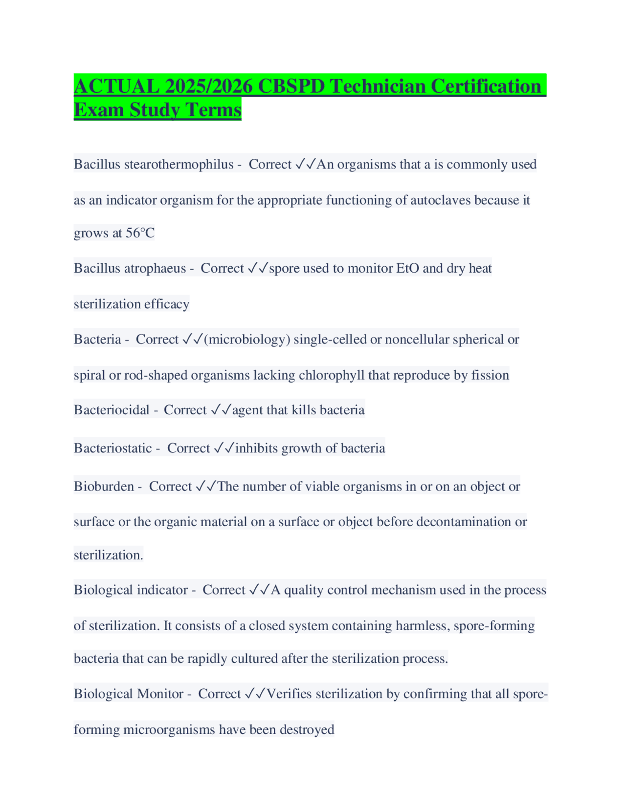 ACTUAL 2025/2026 CBSPD Technician Certification Exam Study Terms ...