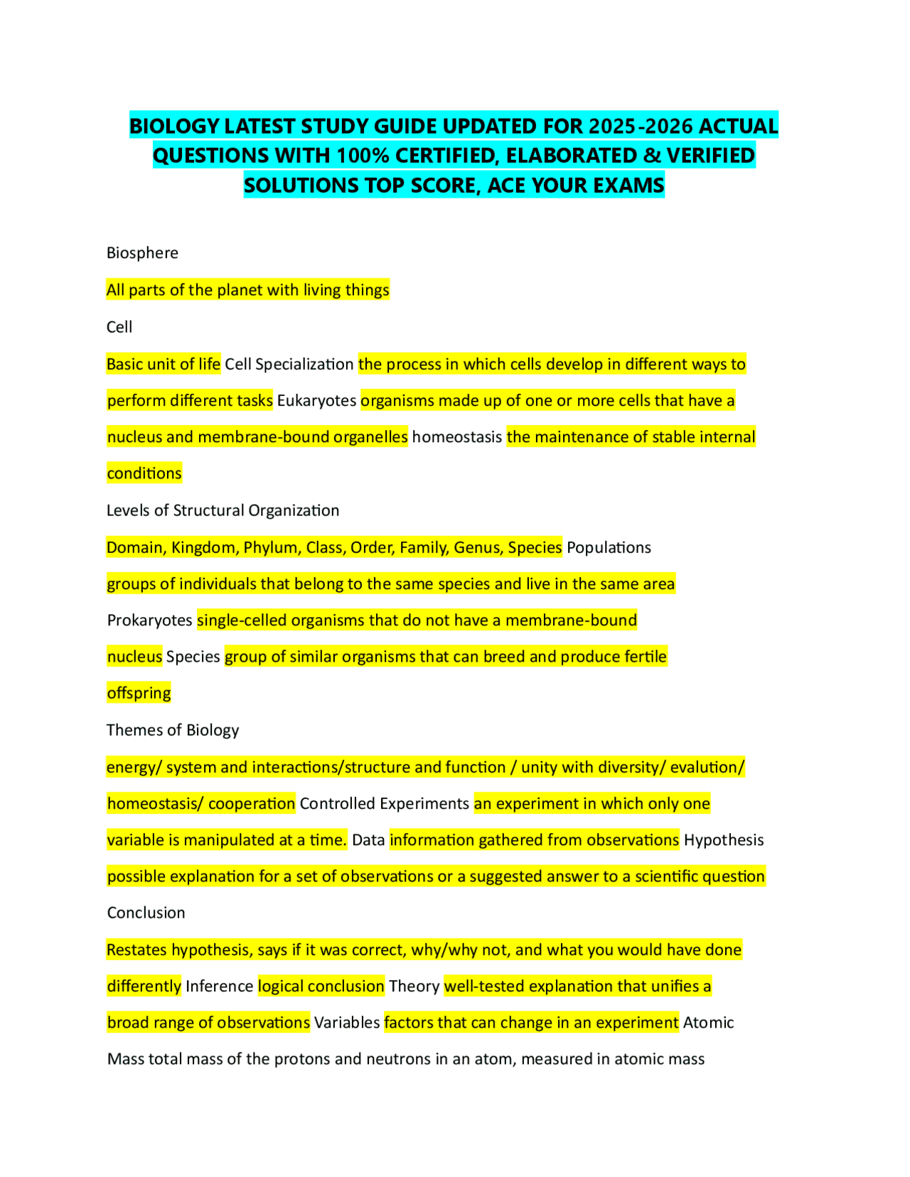 Biology Study Guide: Cell Biology, Genetics, and Molecular Biology ...