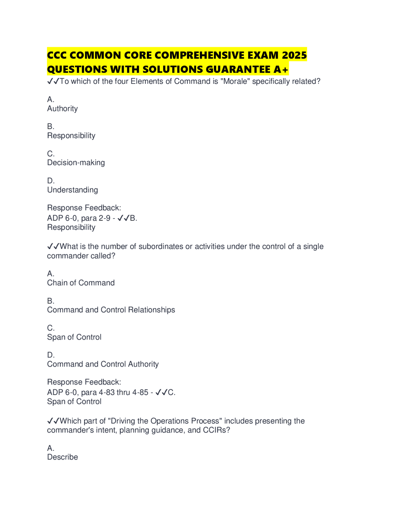 CCC COMMON CORE COMPREHENSIVE EXAM 2025 QUESTIONS WITH SOLUTIONS ...