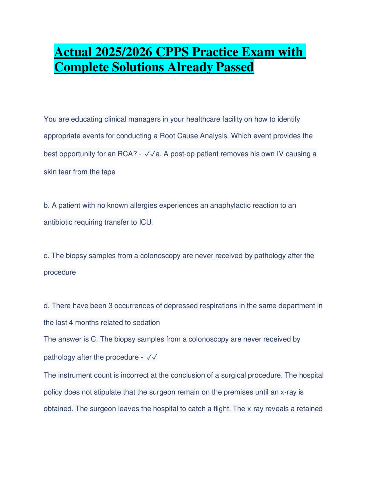 Actual 2025/2026 CPPS Practice Exam with Complete Solutions Already ...