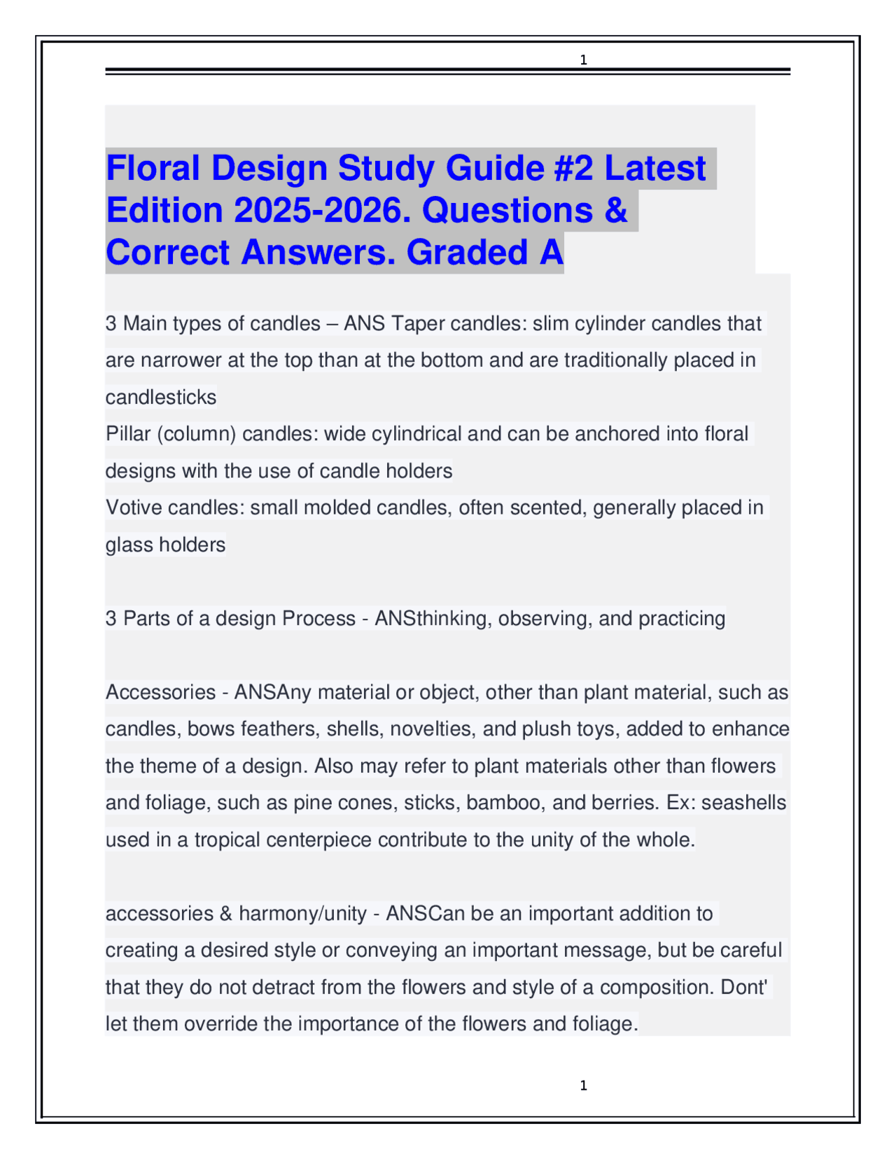 Floral Design Study Guide#2 Latest Edition 2025-2026. Questions ...