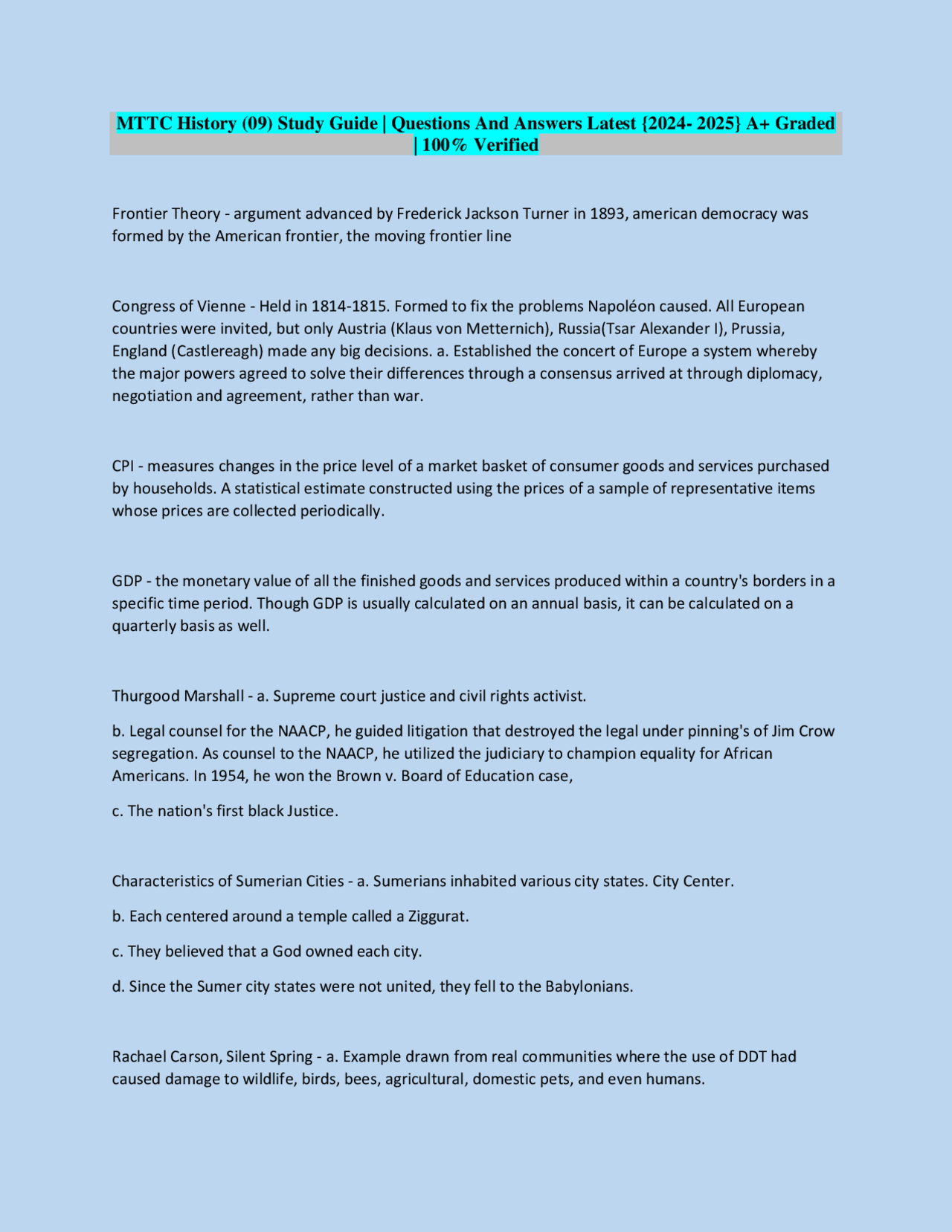 MTTC History ( ) Study Guide | Questions And Answers Latest { - } A+ ...