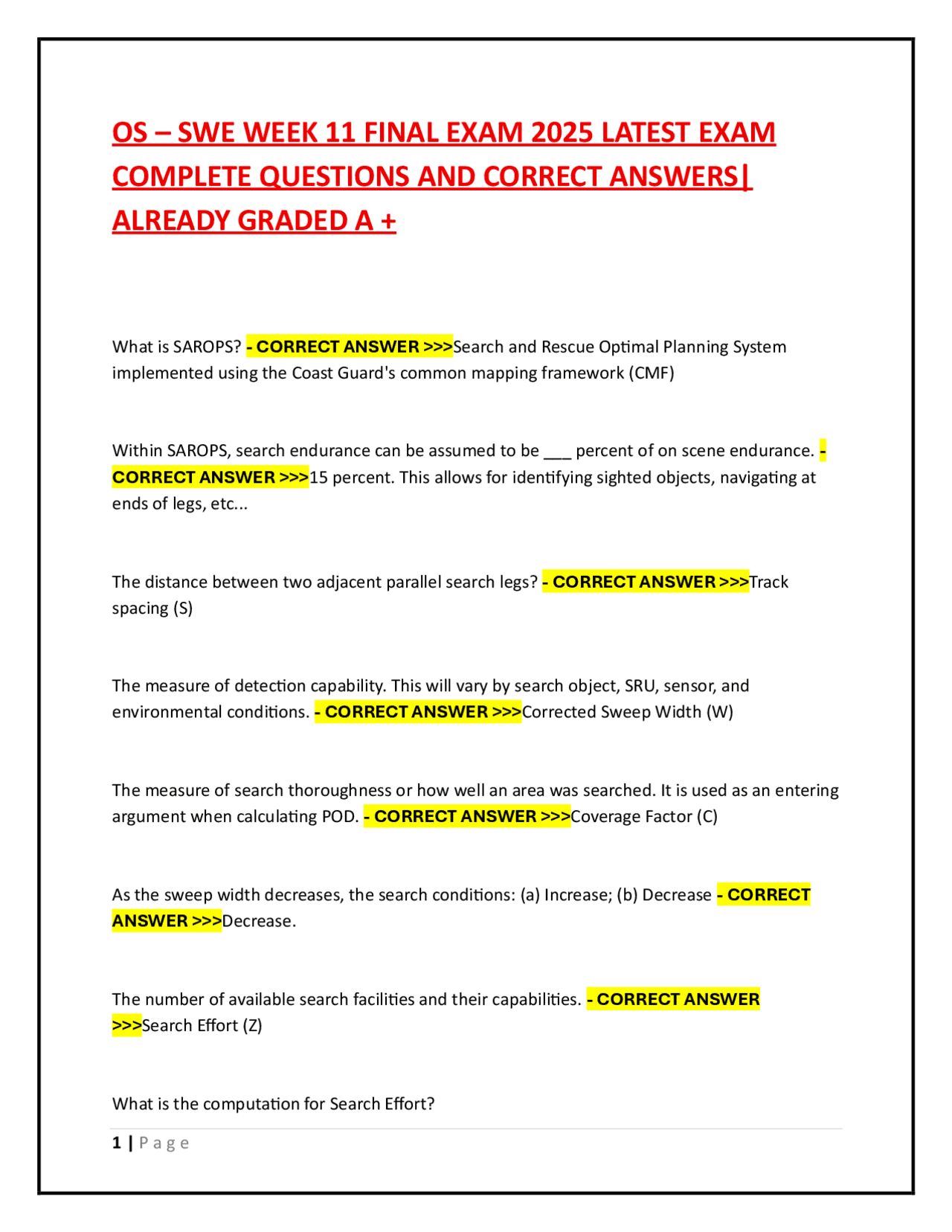 OS – SWE WEEK FINAL EXAM LATEST EXAM COMPLETE QUESTIONS AND CORRECT ...