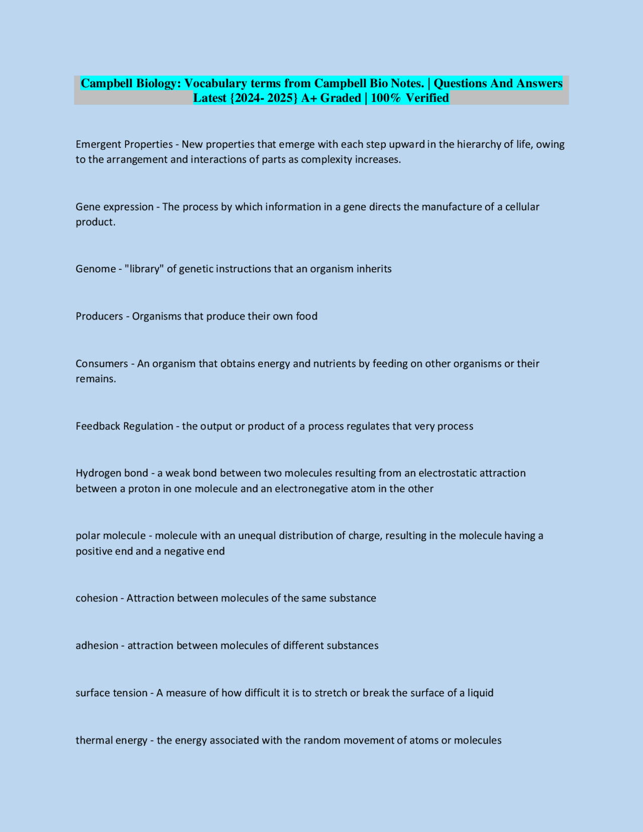 Campbell Biology: Vocabulary terms from Campbell Bio Notes. | Questions ...