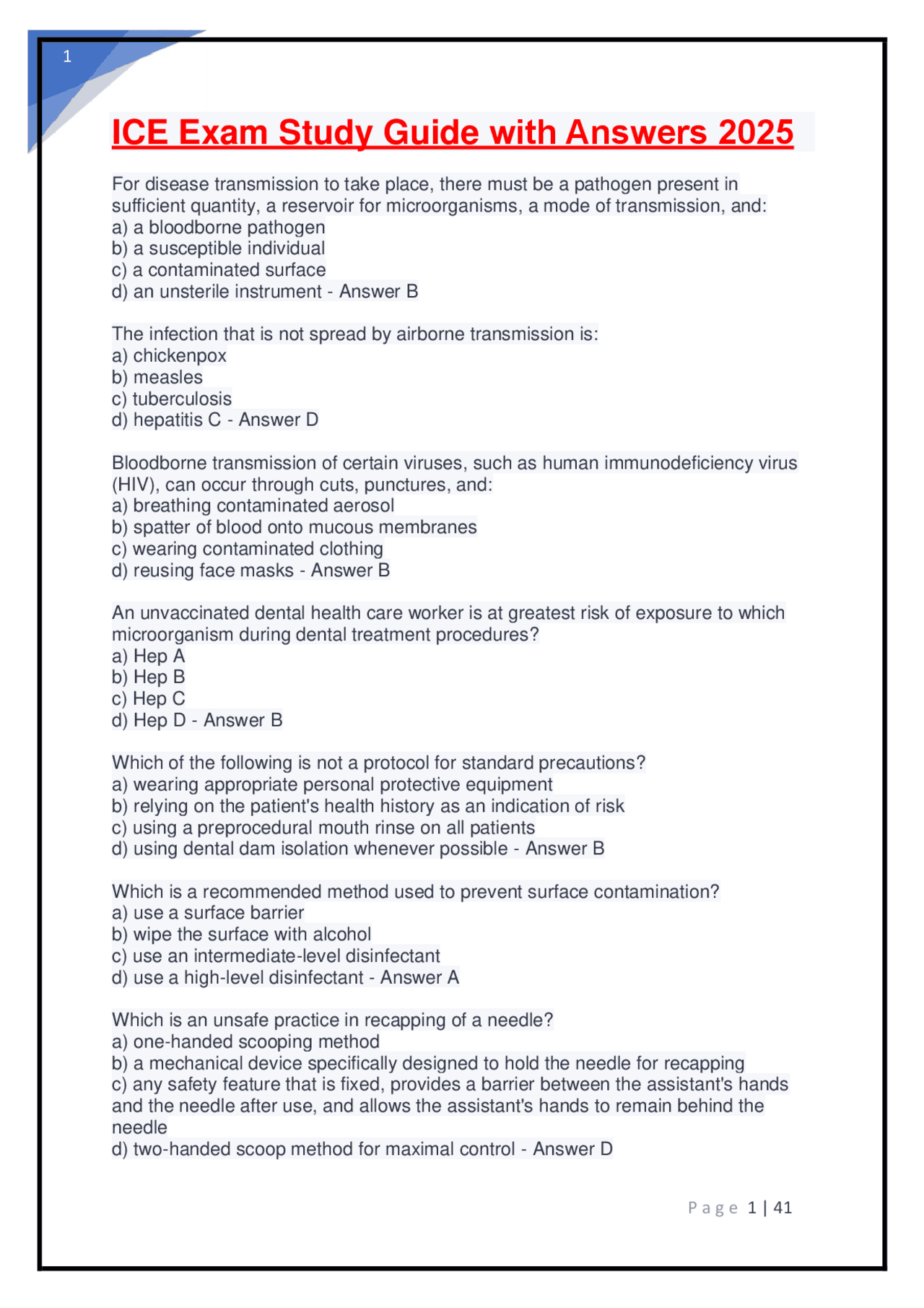 ICE Exam Study Guide: Infection Control in Dentistry | Exams Nursing ...