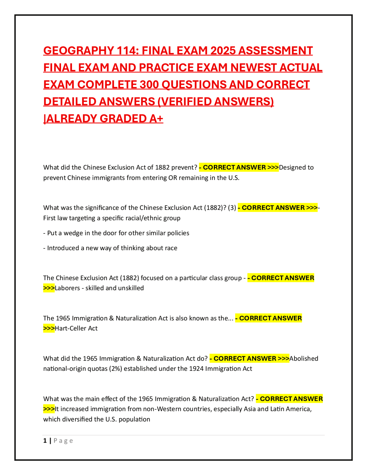 GEOGRAPHY : FINAL EXAM ASSESSMENT FINAL EXAM AND PRACTICE EXAM NEWEST ...