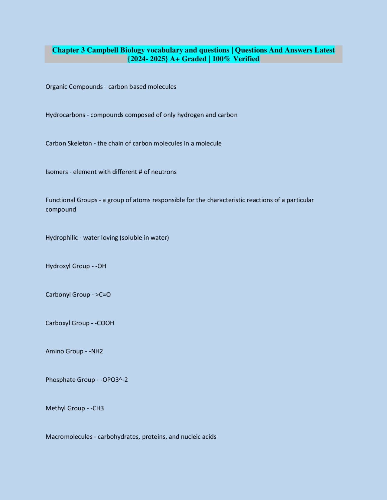 Chapter Campbell Biology vocabulary and questions | Questions And ...