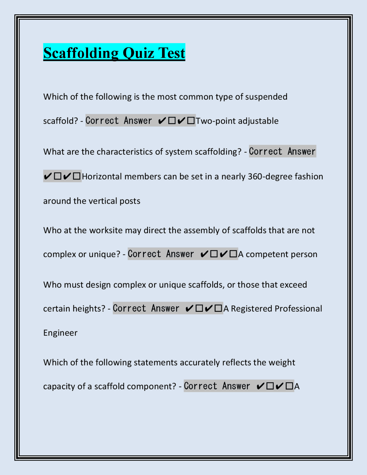 Scaffolding Quiz Test Definitive Exam Guide: Questions, Answers ...