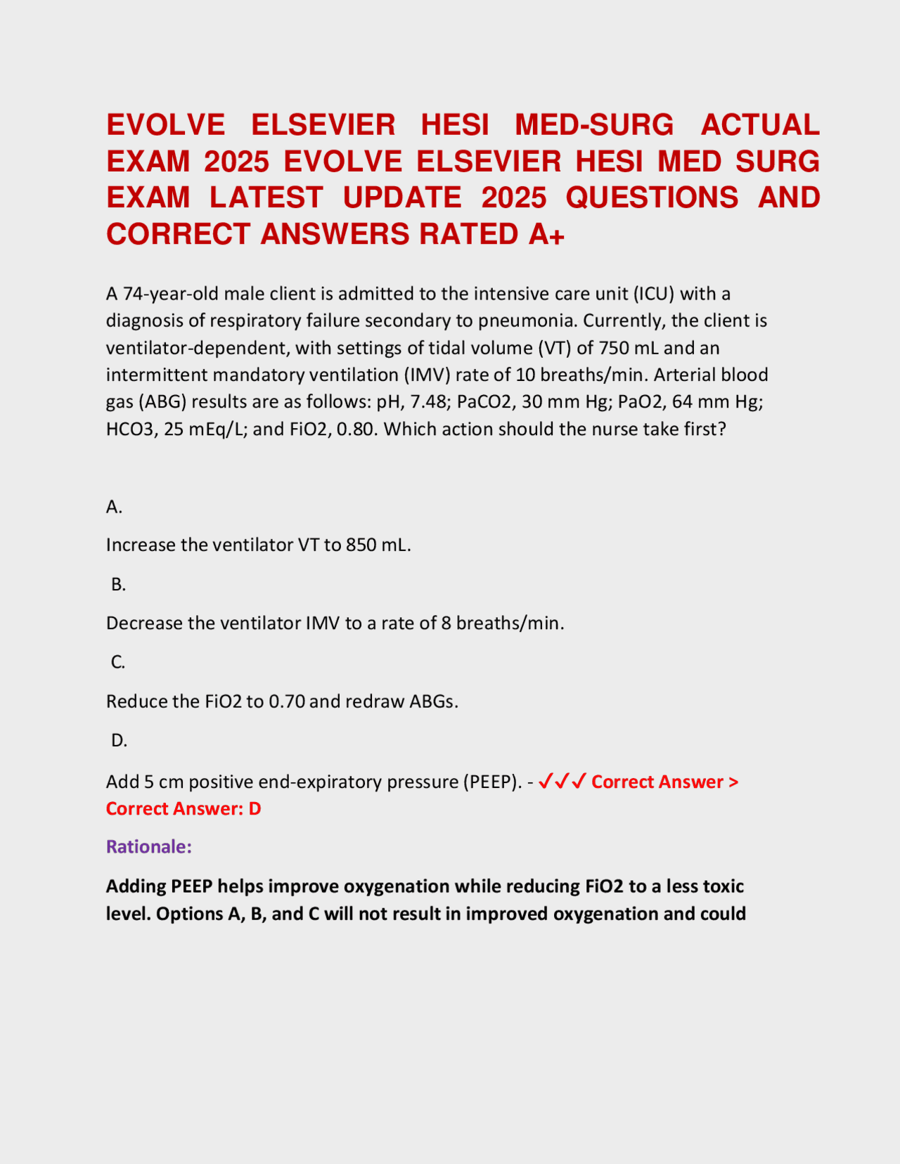 EVOLVE ELSEVIER HESI MED-SURG ACTUAL EXAM EVOLVE ELSEVIER HESI MED SURG ...