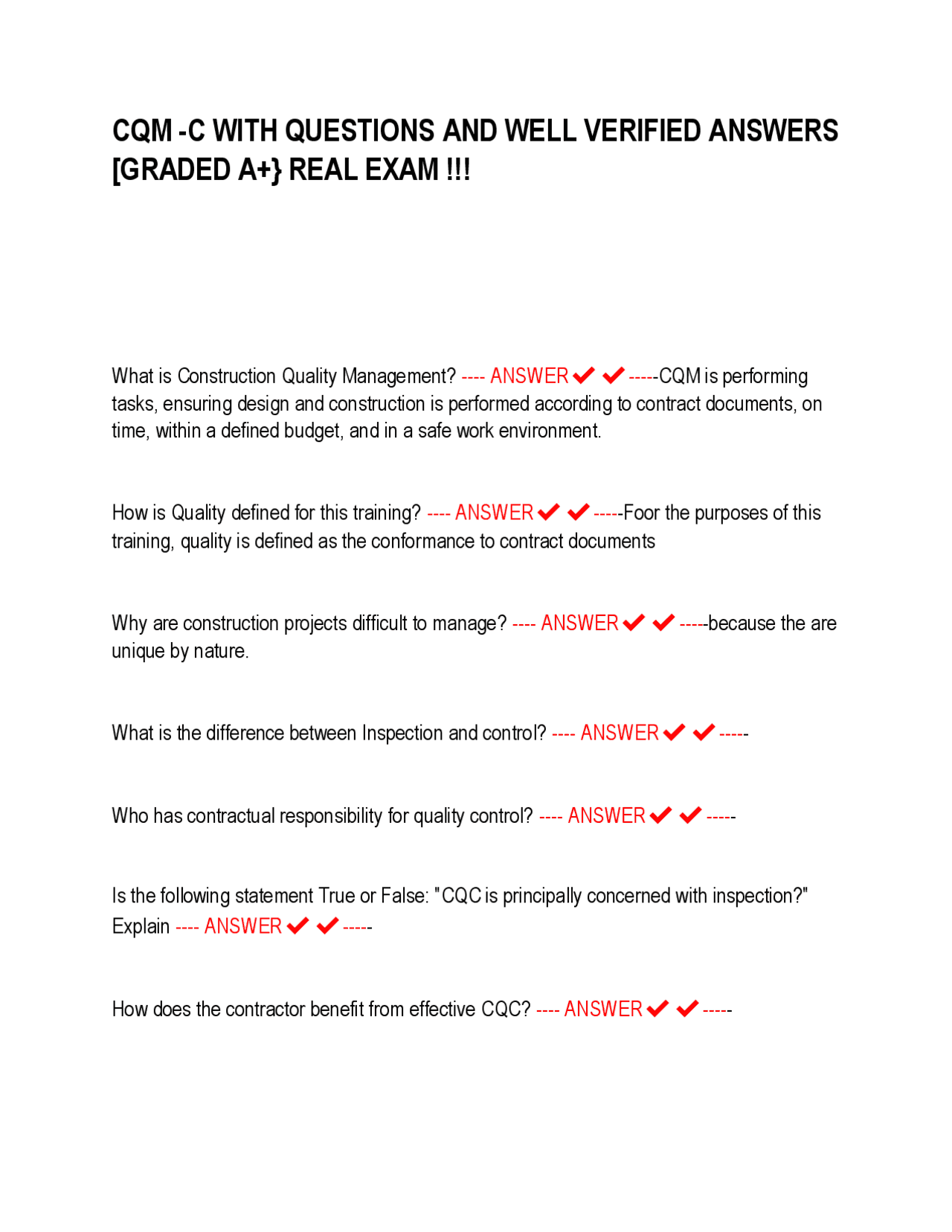 CQM -C WITH QUESTIONS AND WELL VERIFIED ANSWERS [GRADED A+} REAL EXAM ...