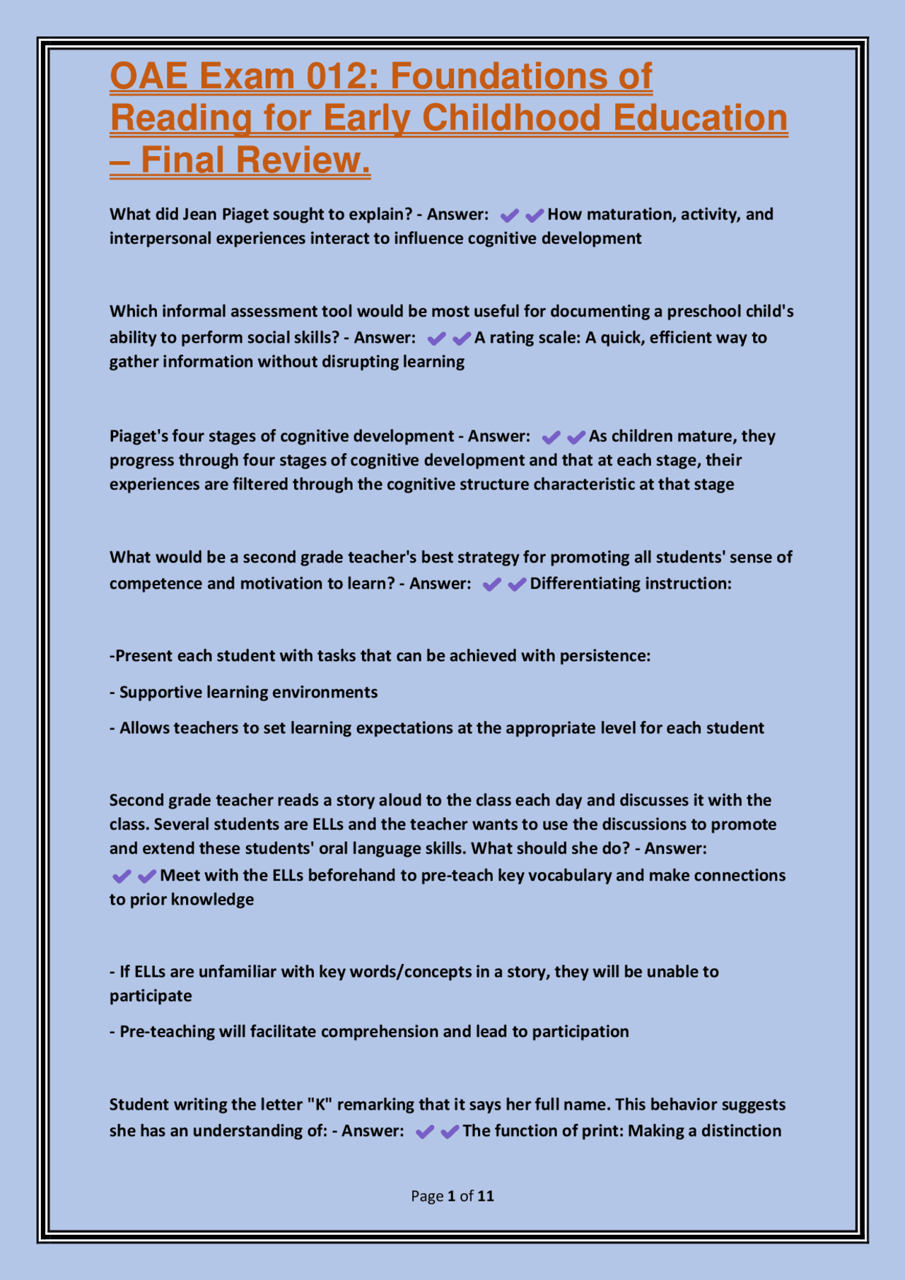 OAE Exam 012: Foundations of Reading for Early Childhood Education ...