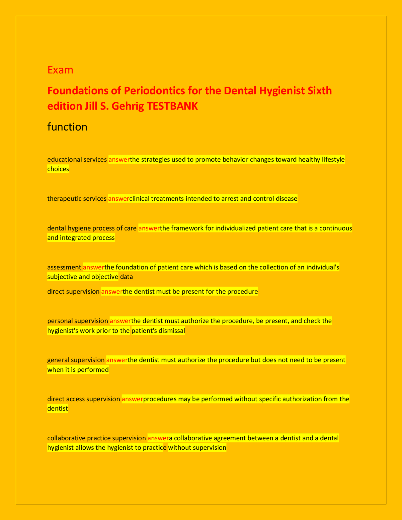 Periodontics Exam Prep: Foundations for Dental Hygienists | Exams Nursing | Docsity