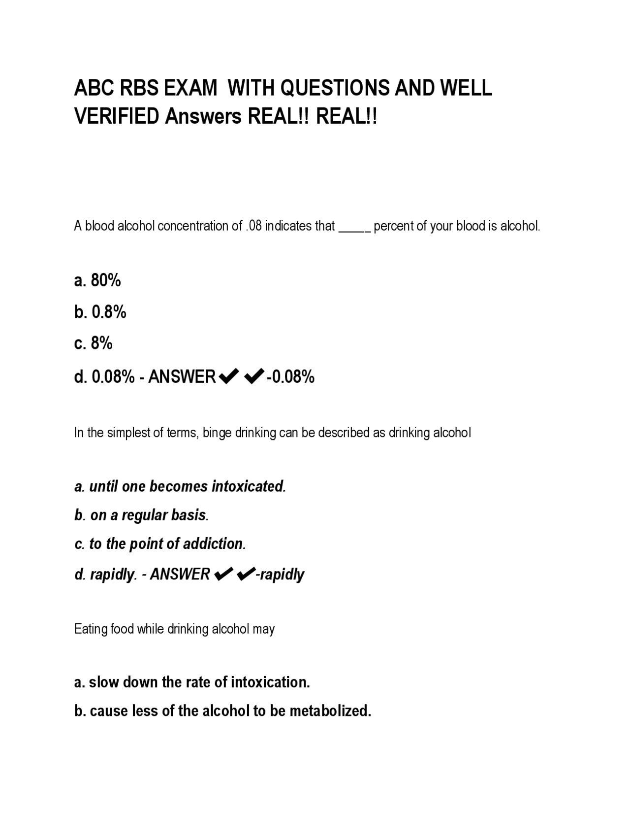 ABC RBS EXAM WITH QUESTIONS AND WELL VERIFIED Answers REAL!! REAL ...