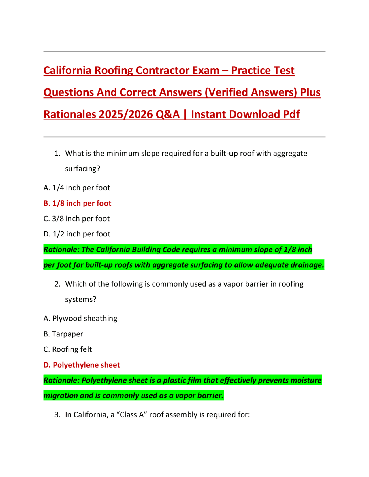 California Roofing Contractor Exam – Practice Test Questions And ...
