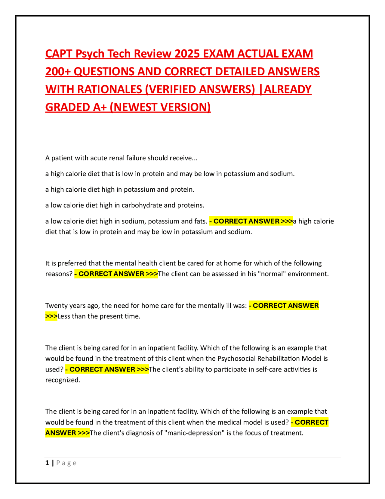 CAPT Psych Tech Review EXAM ACTUAL EXAM + QUESTIONS AND CORRECT ...