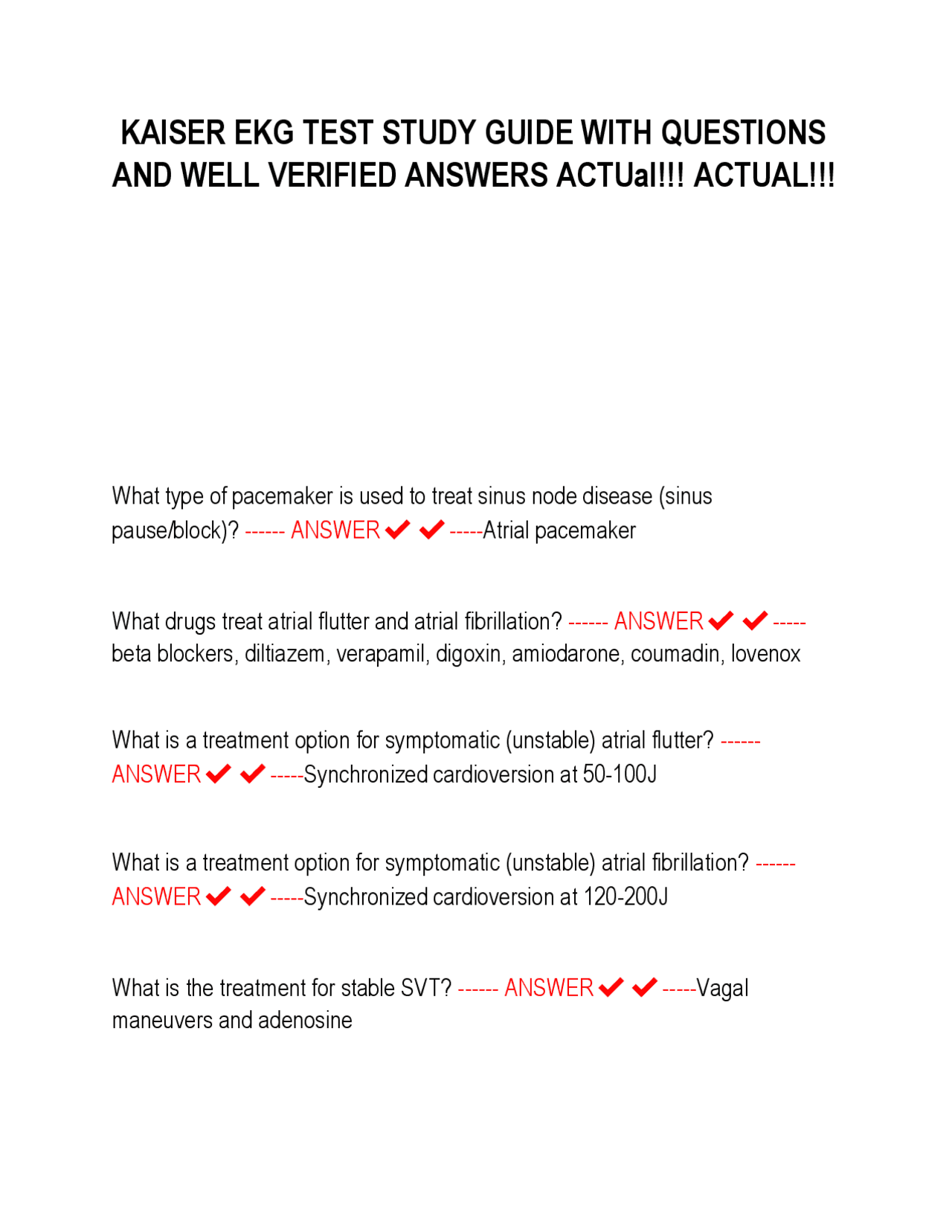 KAISER EKG TEST STUDY GUIDE WITH QUESTIONS AND WELL VERIFIED ANSWERS ...