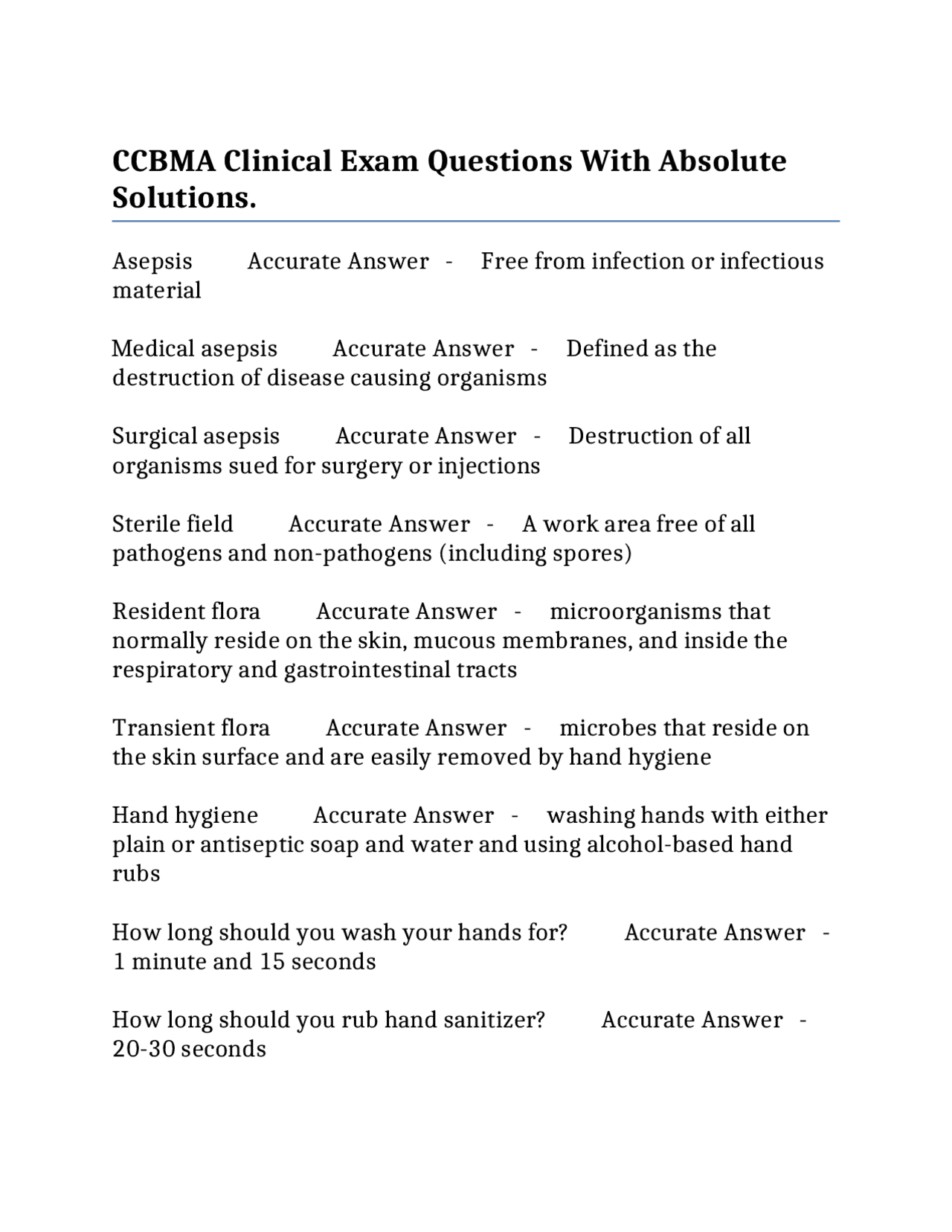 CCBMA Clinical Exam Questions With Absolute Solutions | Exams Nursing | Docsity