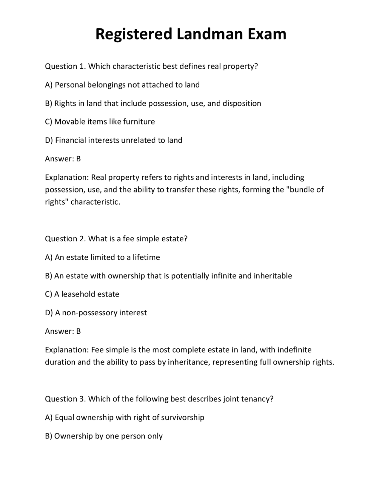 Registered Landman Exam: Real Property and Land Rights Q&A | Exams ...