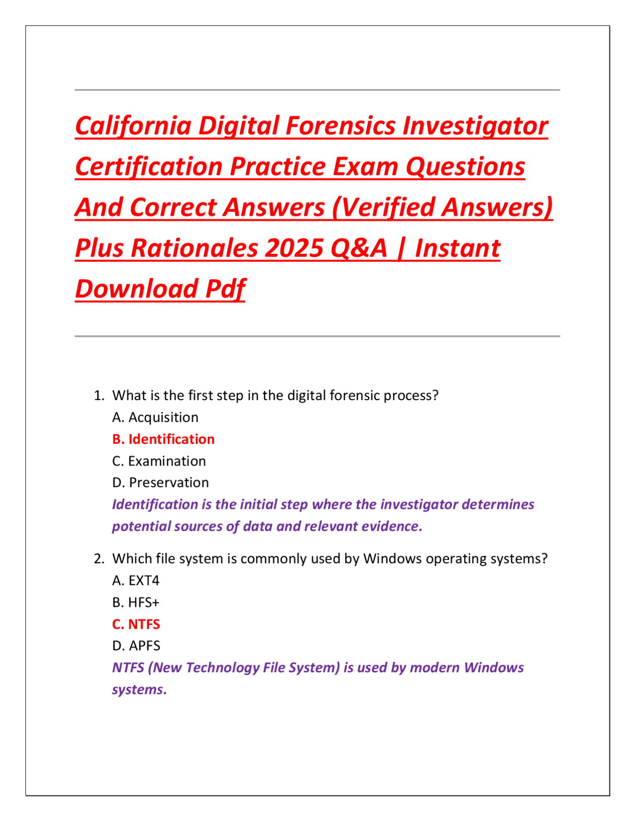 California Digital Forensics Investigator Certification Practice Exam ...