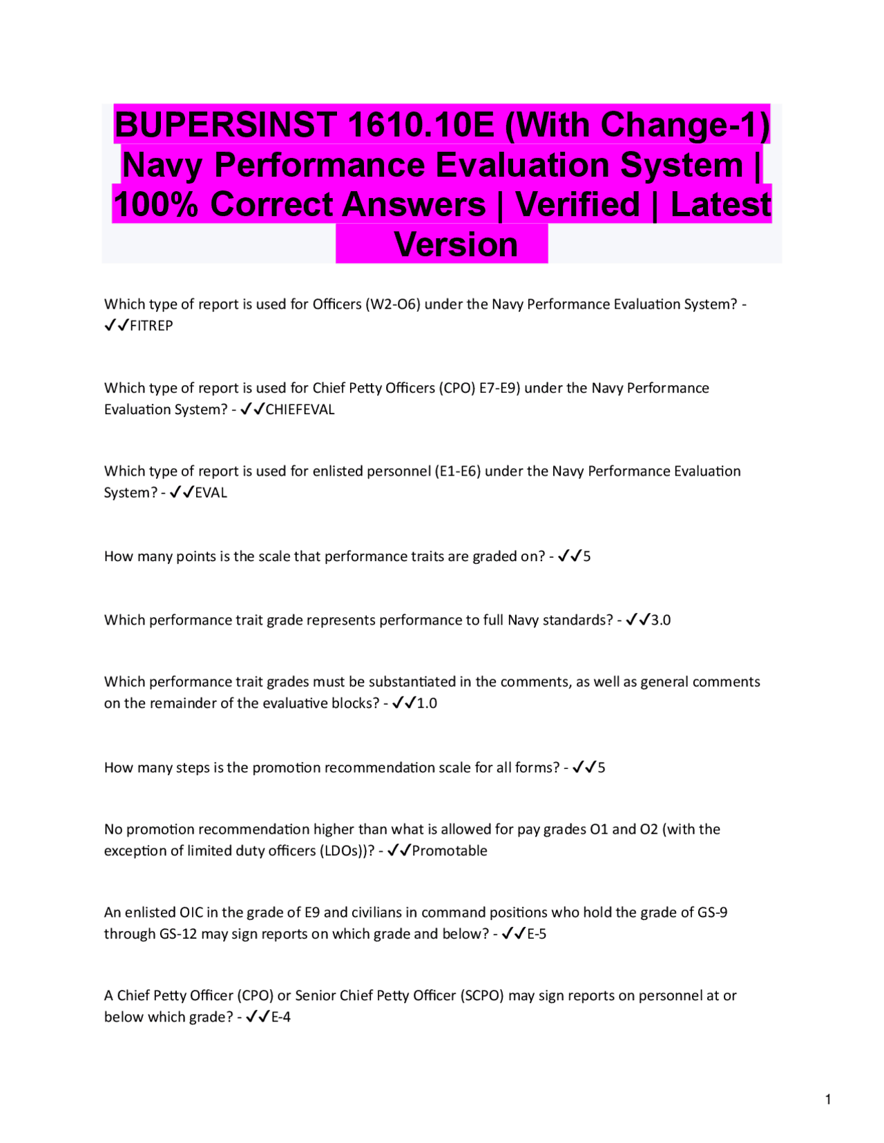 BUPERSINST . E Eval System | Verified Navy FITREP, EVAL & CHIEFEVAL ...