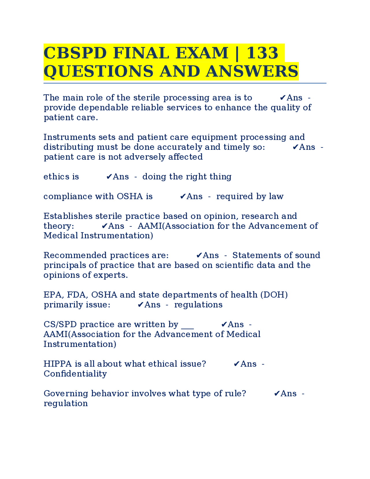 CBSPD FINAL EXAM | QUESTIONS AND ANSWERS | Exams Public Health | Docsity