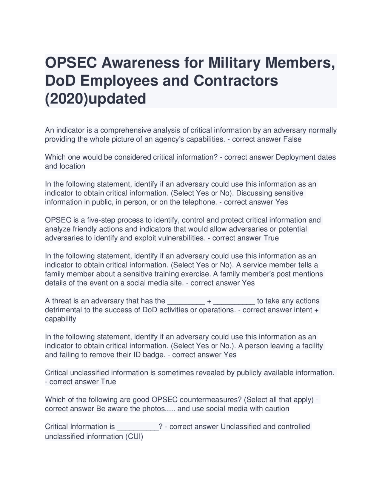 OPSEC Awareness for Military Members, DoD Employees and Contractors ...