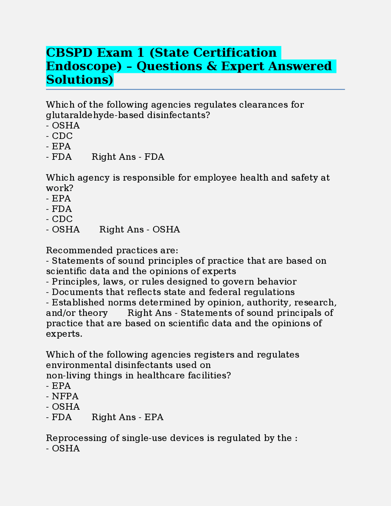 CBSPD Exam (State Certification Endoscope) – Questions & Expert ...