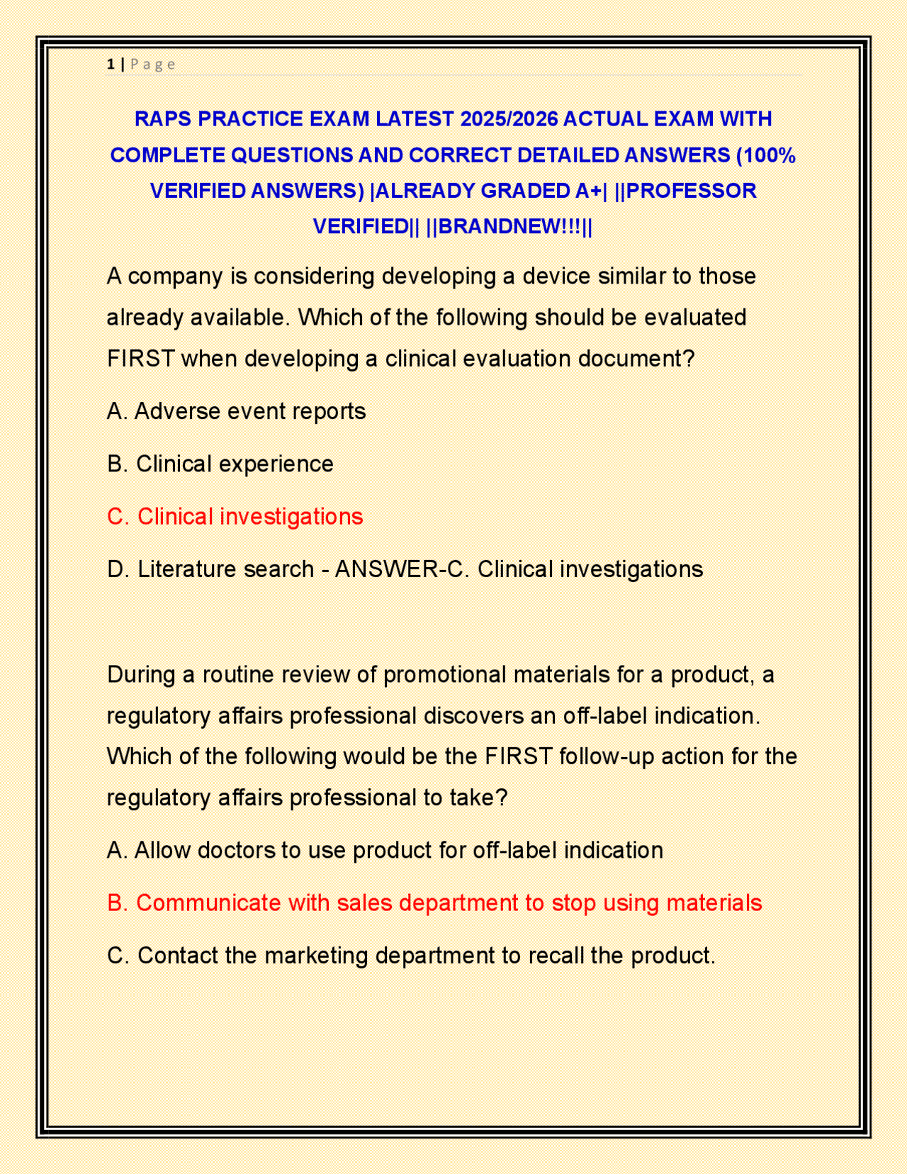 RAPS PRACTICE EXAM LATEST / ACTUAL EXAM WITH COMPLETE QUESTIONS AND ...