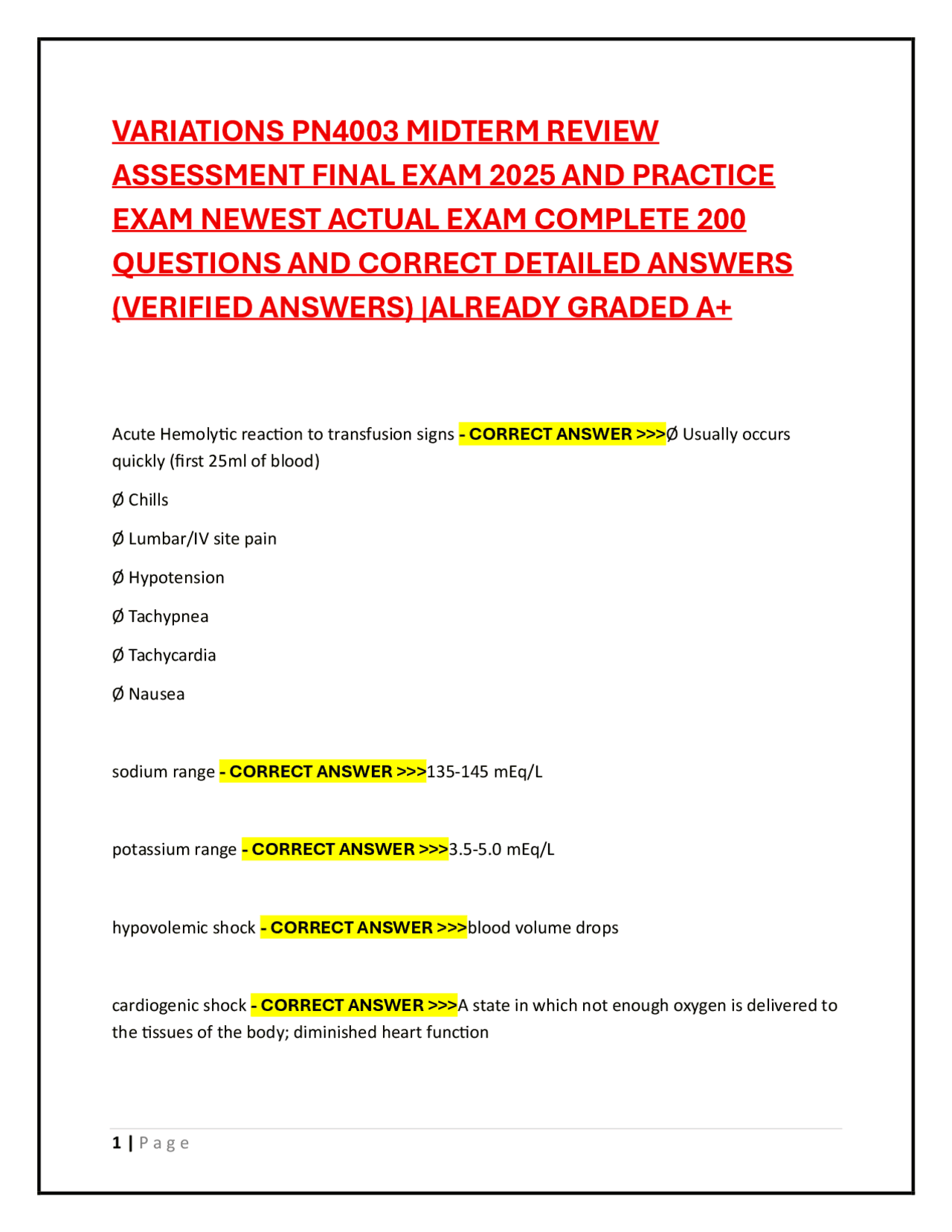 VARIATIONS PN MIDTERM REVIEW ASSESSMENT FINAL EXAM AND PRACTICE EXAM ...