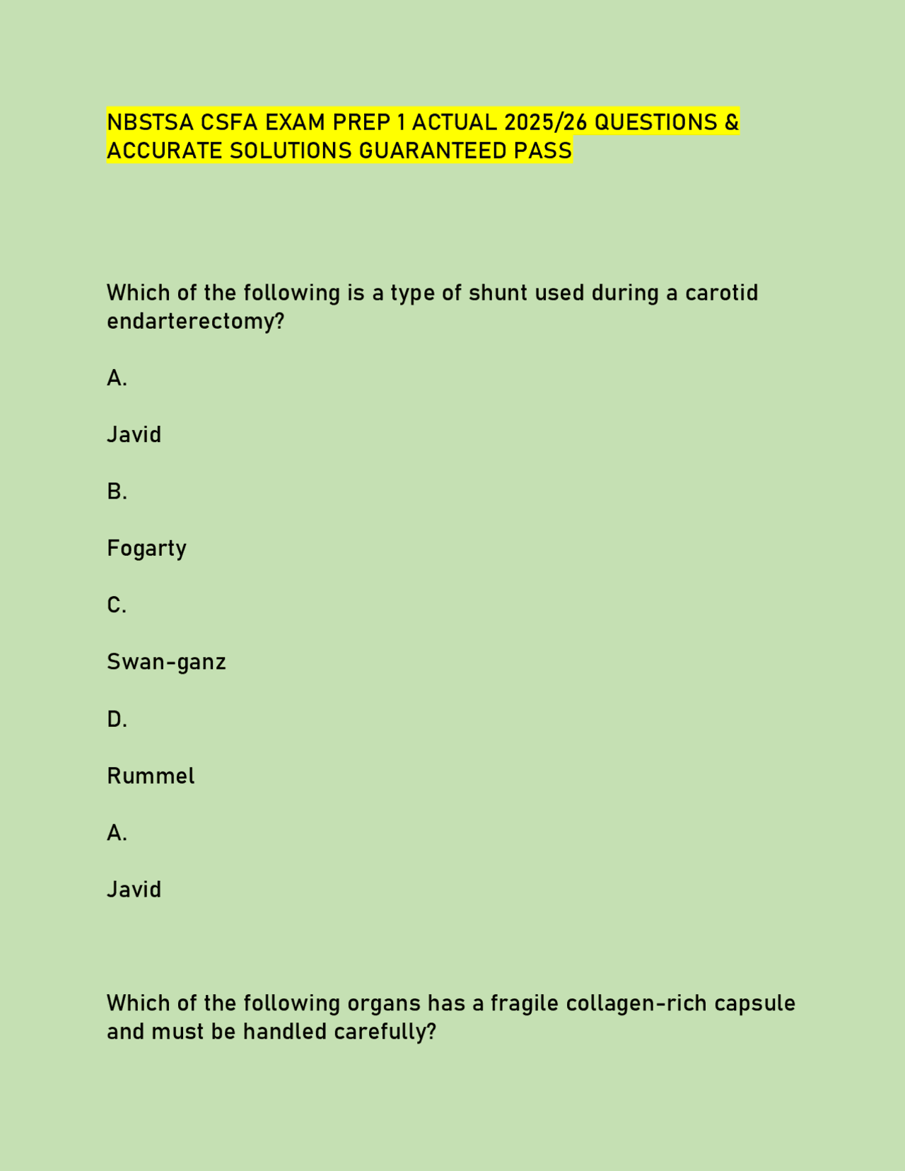 NBSTSA CSFA EXAM PREP ACTUAL / QUESTIONS & ACCURATE SOLUTIONS ...