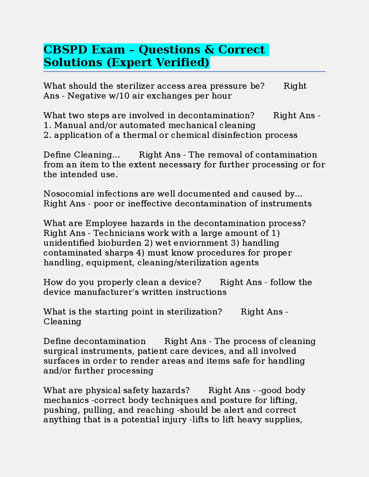 CBSPD Exam – Questions & Correct Solutions (Expert Verified) | Exams Public Health | Docsity