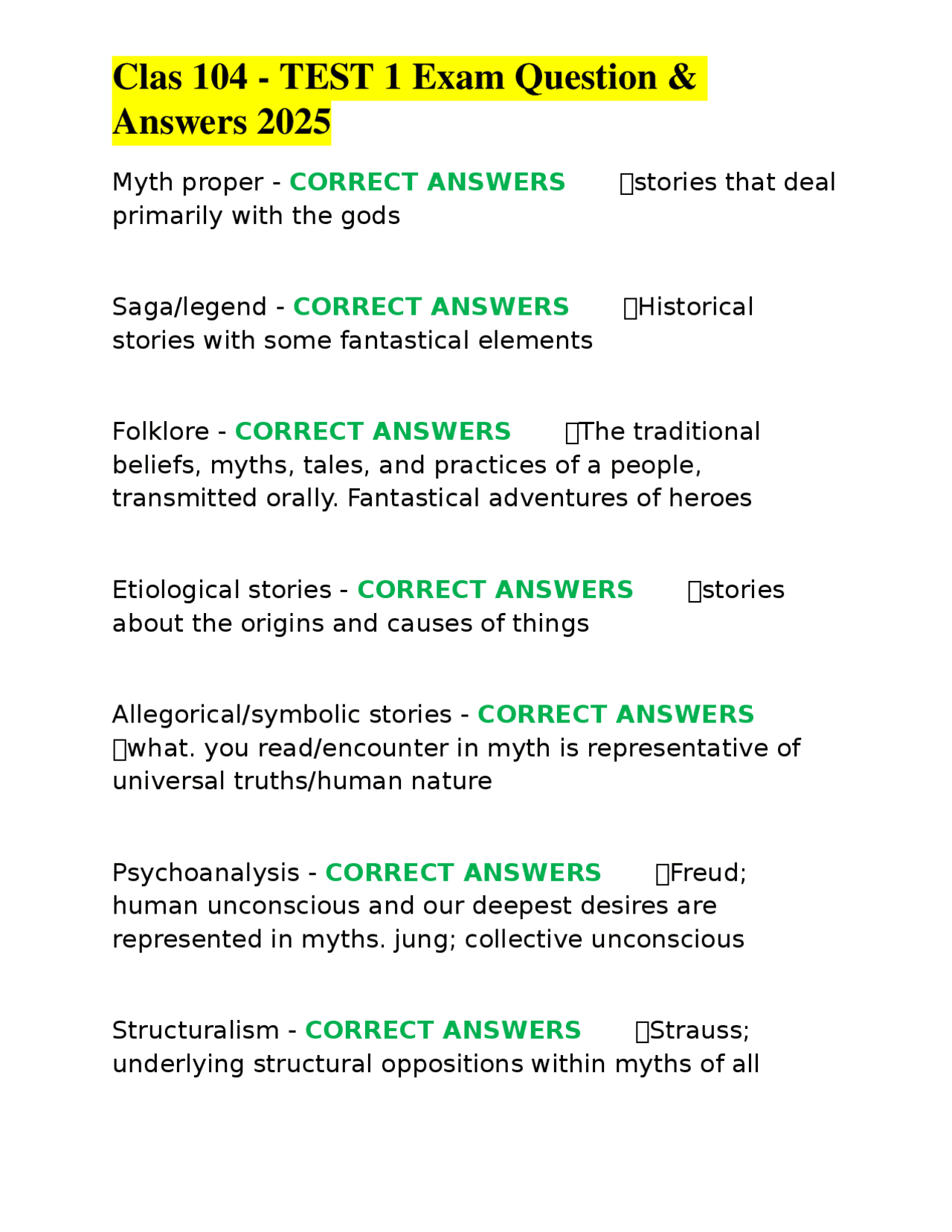 Classical Studies Exam Prep: Greek Mythology Q&A | Exams Nursing | Docsity