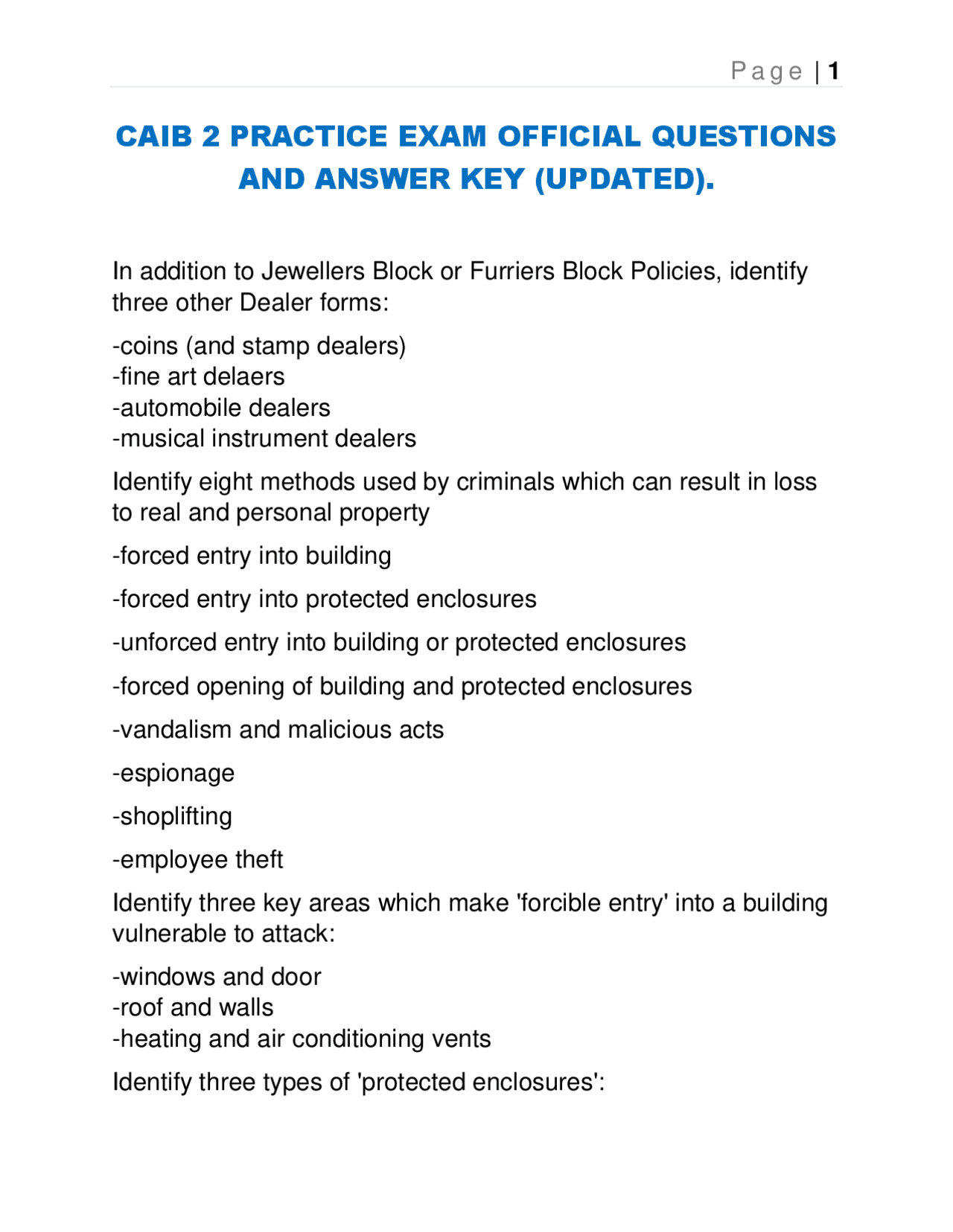 CAIB 2 Practice Exam: Commercial Crime Insurance Questions and Answers ...