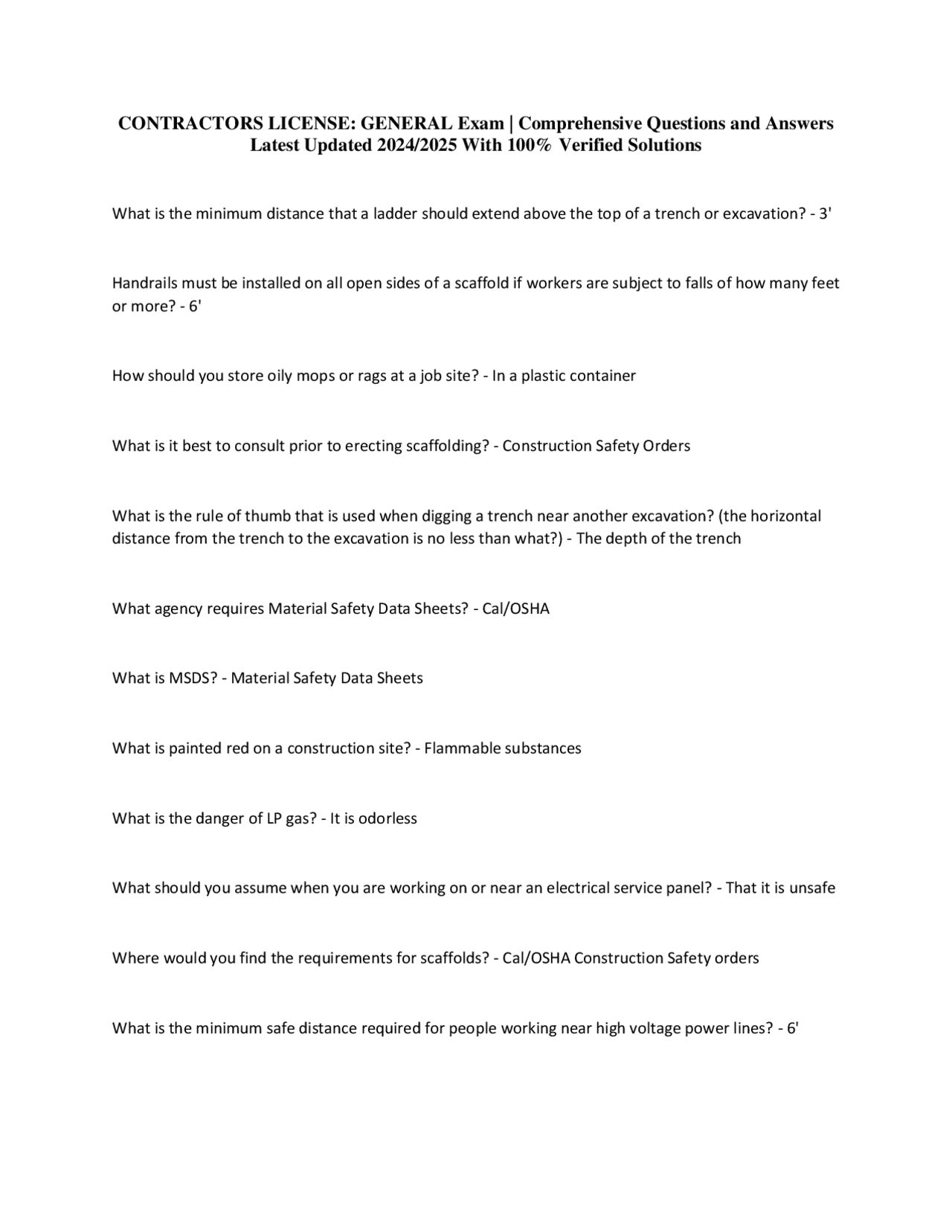 CONTRACTORS LICENSE: GENERAL Exam | Comprehensive Questions and Answers ...