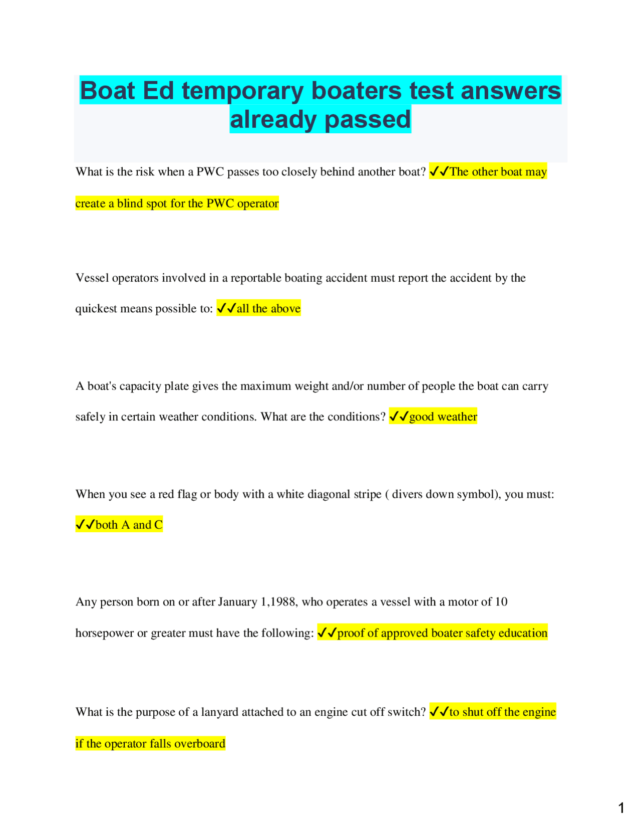 Boat Ed temporary boaters test answers already passed What is the risk ...