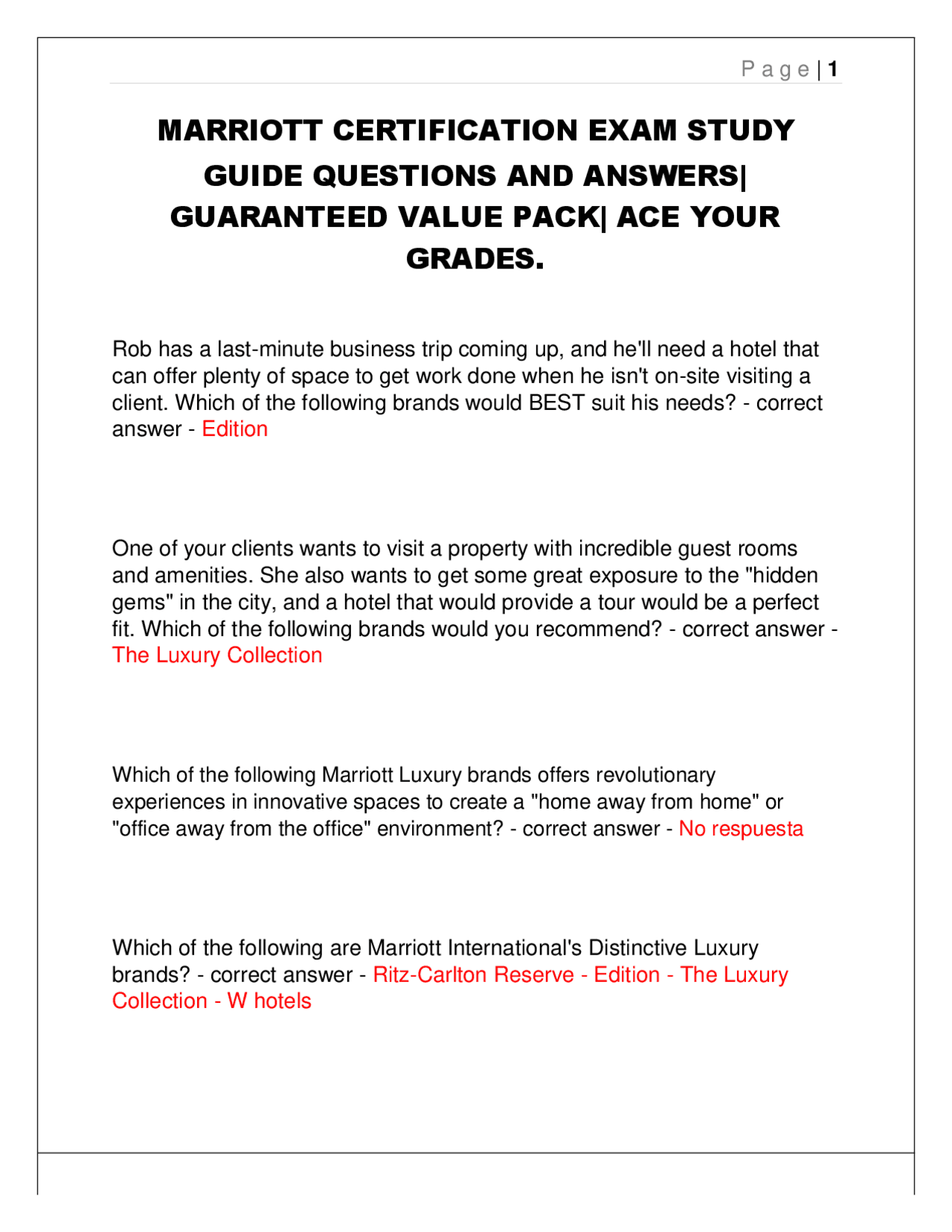 Marriott Certification Exam Study Guide: Questions and Answers for ...