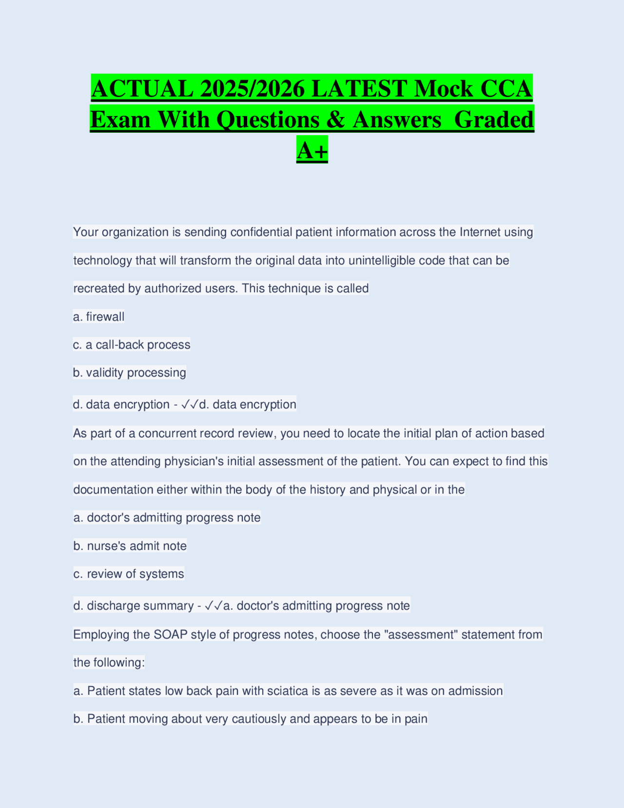 Mock CCA Exam: Medical Coding Questions and Answers | Exams Career ...