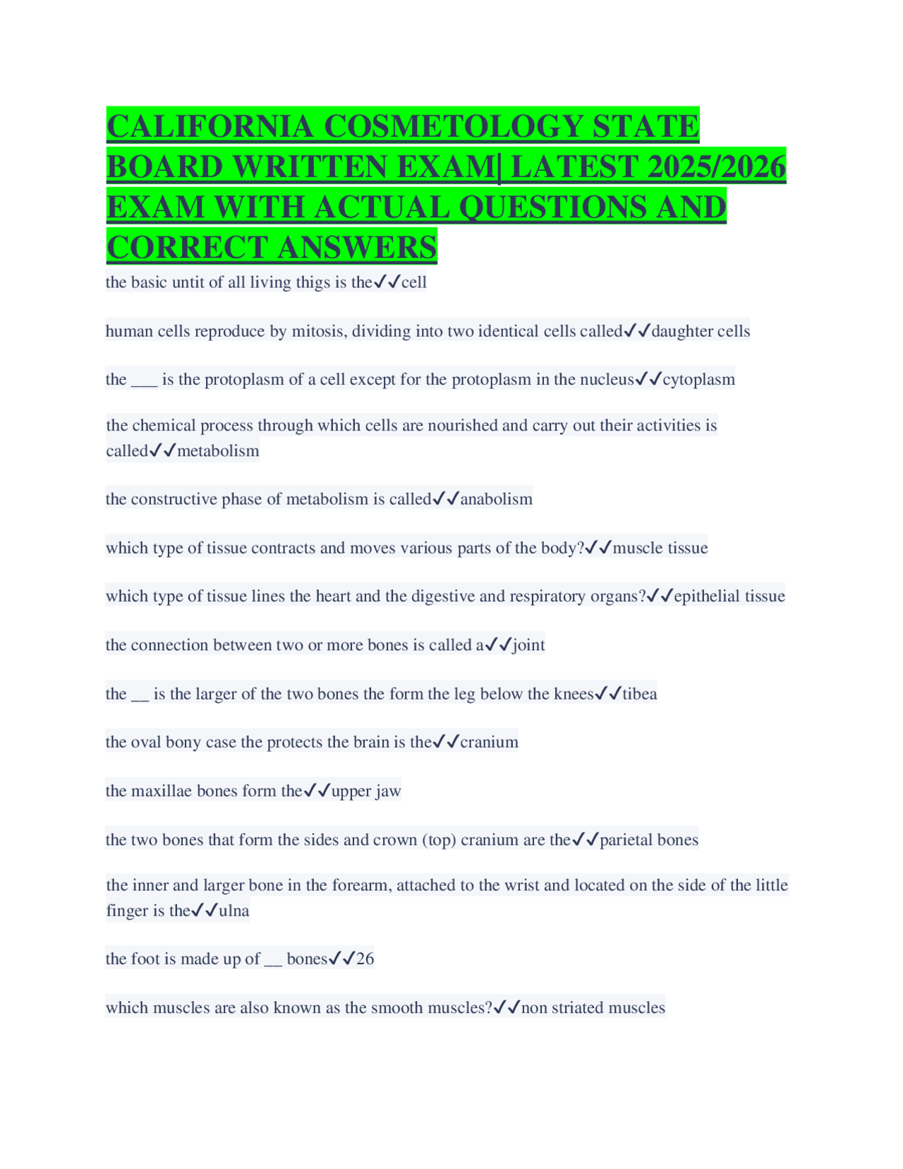 CALIFORNIA COSMETOLOGY STATE BOARD WRITTEN EXAM| LATEST / EXAM WITH ...