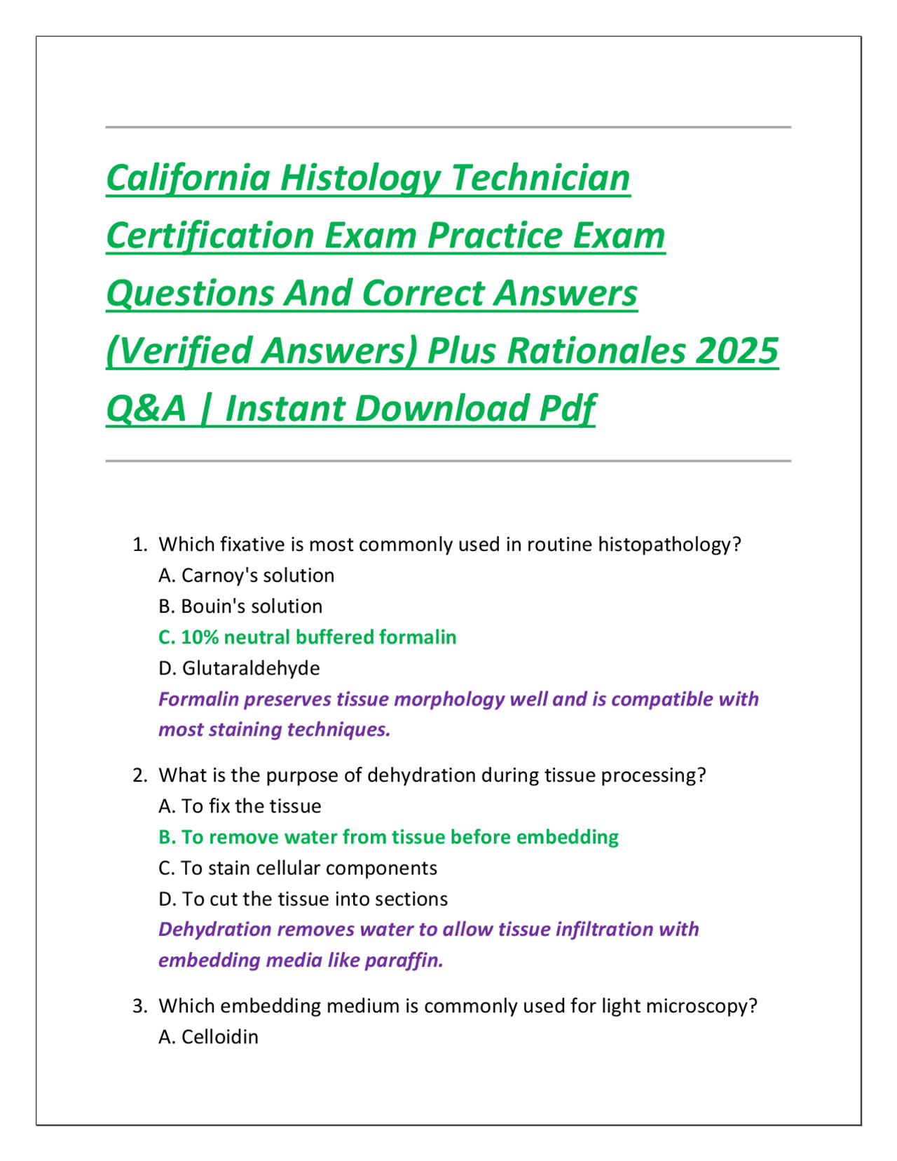 California Histology Technician Certification Exam Practice Exam ...